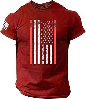Generic T-shirt d&eacute;t&eacute; pour homme - Logo du drapeau am&eacute;ricain - T-shirt d&eacute;contract&eacute; &agrave; manches courtes - T-shirt classique d&eacute;contract&eacute; pour homme, Rouge-1., 4XL