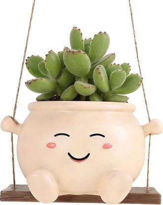 Generic Schaukel-Pflanztopf - niedliche dekorative Pflanzgef&auml;&szlig;e aus Kunstharz mit Drainage, 17 x 16 x 11 cm gro&szlig;er Gartenblumenhalter, lebendiger h&auml;ngender Wa
