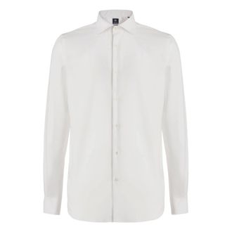 Boggi Milano Homme, Chemises, Blanc, Taille: L Chemise Long Fit en Coton Pinpoint