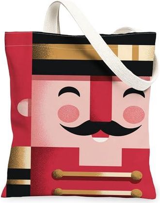 Generic Sac fourre-tout en toile motif casse-noisette, sacs de courses r&eacute;utilisables, l&eacute;gers et lavables avec bandouli&egrave;re, Rouge, 13x15 Inch