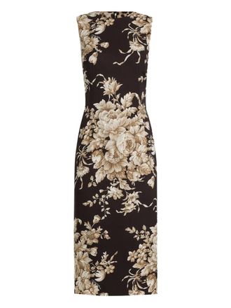Dolce & Gabbana robe mi-longue sans manches à fleurs - Marron