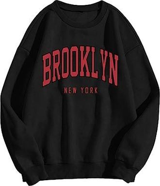 Generic Brooklyn Joli sweat-shirt à col rond pour femme - Col rond - Manches longues - Coupe ample - Lettre unie - Confortable - Anime Y2K Country Workou Coll