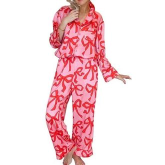 Generic Pyjama de Saint-Valentin pour femme 2 pi&egrave;ces Ensemble de v&ecirc;tements de d&eacute;tente avec coeur Costume de maison Saint Valentin Combinaison de loisirs roman