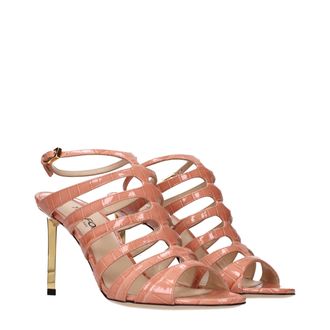 Tom Ford Womens Croc-Embossed Strappy Sandal Pink Heels