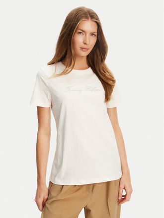 Tommy Hilfiger T-Shirt Script WW0WW47210 &Eacute;cru Regular Fit