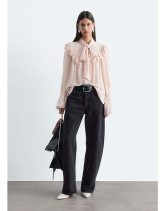 & Other Stories Bluse mit R&uuml;schen, transparent, mit Kragen und Schalbindung in Hellrosa