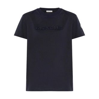 Moncler Marineblaues T-Shirt mit Logo-Patch - - Tops - Damen - Blau - M
