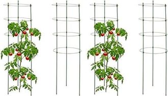 Relaxdays Rankhilfe, 2er Set, 4 Ringe, HxD: 91 x 28 cm, Blumen & Nutzpflanzen, Metall & Kunststoff, Pflanzenstütze, grün (Packung mit 2)