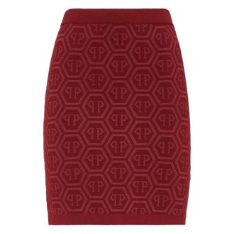 Philipp Plein Femme, Jupes, Rouge, Taille: 42 FR Knitted Mini Skirt Monogram