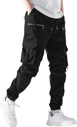 Generic Pantalon de jogging tendance et d&eacute;contract&eacute; pour homme pour sortir et porter en ville - Taille &eacute;lastique - Pantalon doux et confortable, Noir, XL