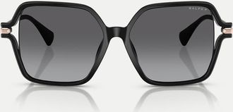 Ralph Lauren eckige, polarisierte Sonnenbrille mit grauen Gl&auml;sern in gl&auml;nzendem Schwarz