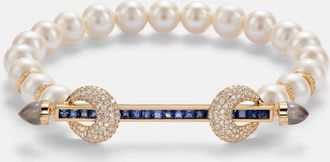 Ananya Armband Chakra aus S&uuml;&szlig;wasserperlen mit 18kt Gelbgold (750/1000), Diamanten, Saphiren und Quarz