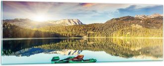 Arttor Panorama Bilder auf Glas See Berge Wasser Glasbild 90x30cm Wandbilder Dekoration Wohnzimmer Schlafzimmer K&uuml;che Klein Wanddeko Bild im Glas Wand Kunstd