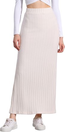 Allegra K Damen Strickrock Gestrickter Midirock, Figurbetonter Schlitz, Hohe Taille Beige XXL