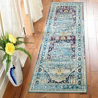 Safavieh Boho Teppich f&uuml;r Wohnzimmer, Esszimmer, Schlafzimmer - Crystal Collection, Kurzer Flor, Blaugr&uuml;n und Lila, 66 X 213 cm