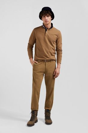 Eden Park Pantalon Chino En Piqu&eacute; De Coton Stretch Et Modal Noisette Coupe Regular