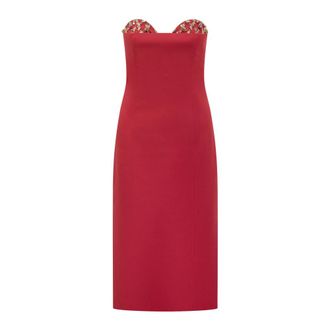 Genny Femme, Robes, Rouge, Taille: 36 FR Robe Maxi en Satin Drap&eacute;e Orn&eacute;e de Broches