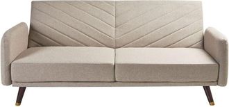 Beliani 3-Sitzer Sofa Hellbraun Kunstleinen Gesteppt Klappbar mit Schlaffunktion Schmale Armlehnen Hohe Holzbeine Retro Wohnzimmer Schlafsofa Sofabett