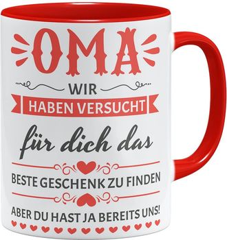 OM3 Geschenk f&uuml;r Oma Tasse mit Spruch Geschenkidee - Keramik Becher - 11oz 325ml - Beidseitig Bedruckt - Rot