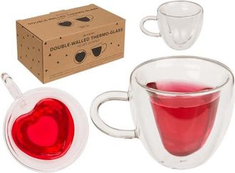 Out of the Blue Doppelwandiges Thermo-Glas mit Herzform, ca. 9 x 8,3 cm, ca. 180 ml, Brosilikat Glas, 2er Set in Verpackung aus Kraftpapier, Farblos