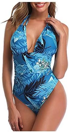 Generic 2026 Robe boh&egrave;me pour femme - Imprim&eacute; - Maillot de bain haut - Maillot de bain haut - Monokini - Tankinis, bleu, XXL