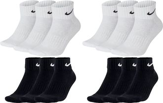 Nike 12 Paar Socken One Quater Socks Herren Damen Kurze Socke Kn&ouml;chelhoch, Farbcode + Farbe:A45 6 Paar weiss 6 Paar schwarz, Gr&ouml;&szlig;e:34-38