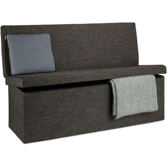 Relaxdays Tabouret de rangement pliant en lin, avec dossier appui-dos, h x l x p : 73 x 114 x 38 cm, marron - Relaxdays