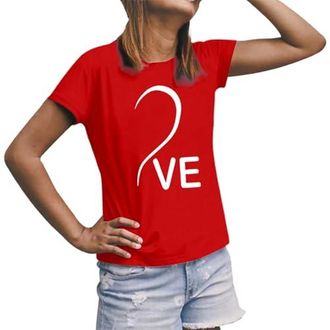 Generic T-shirt d&eacute;contract&eacute; &agrave; col rond pour la Saint-Valentin 2026 | Haut &agrave; manches courtes pour plus de confort et de style, Rouge, S