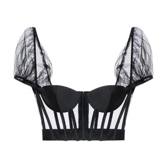 Elisabetta Franchi Mesh und Gazar Bustier-Top - - Blouses & Shirts - Damen - Schwarzk - 2XL