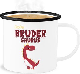Shirtracer Emaille Becher Blechbecher - Bruder - Tassen - Großer Brudersaurus - 300 ml - Weiß Schwarz - tasse grosser big brother bro geschenk geburt große brüde