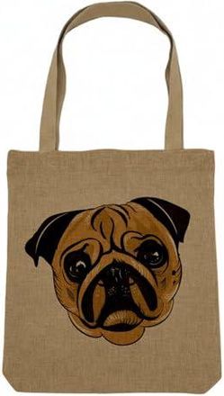 Fabulous Sac Shopping Tote Bag Aspect Lin - Carlin Pug Petit Chien Dessin Art Mignon - Sac de Courses Toile Epaisse 360g Beige Naturel Cabas Port&eacute; Epaule Solid