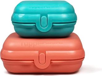 Tupperware Mini-Twin to Go hellt&uuml;rkis + Twin Gr.2 lachsrosa Brotdose 38696