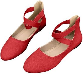 Generic Chaussures de ballet pour femme avec sangles &eacute;lastiques &agrave; la cheville, style d&eacute;contract&eacute;, &eacute;l&eacute;gant, couleur unie, confortables, respirantes, chaussures