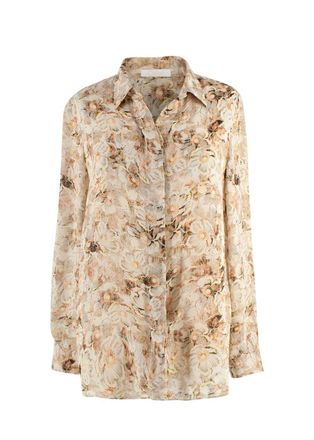 Chlo&eacute; Beige Floral Sheer Silk Shirt Size S