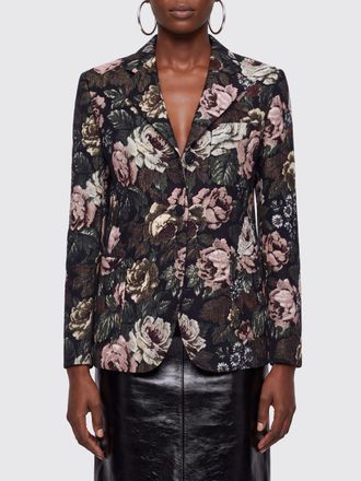 Dries Van Noten Blazer court en jacquard floral &agrave; revers en pointe