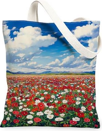 Generic Sac fourre-tout en toile de g&eacute;ranium printanier pour le shopping, 33 x 38,1 cm, sac d&eacute;picerie r&eacute;utilisable pour femme, motif paysage naturel, plage, e