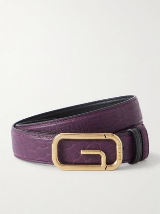 Gucci Wendbarer Gürtel Aus Strukturiertem Leder - Lila