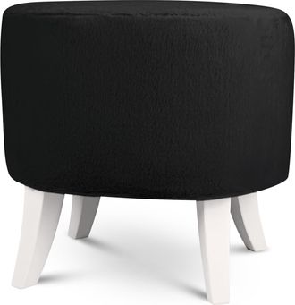 MG Design Ovaler Kunstfell-Hocker 42 x 52 cm in Schwarz mit Holzbeinen - Gepolsterter Fu&szlig;hocker f&uuml;r Wohnzimmer oder Schlafzimmer