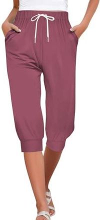Generic Pantacourt de yoga pour femme - Longueur 3/4 - Bermuda taille haute avec cordon de serrage - Pour entra&icirc;nement et course &agrave; pied, rouge past&egrave;que, M