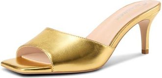 Castamere Femmes Mi Kitten Talon Heel Slip-on Mules Chaussures Ouvert Carré Bout Sandales Décontracté Party Dress Chaussures 6.5 CM Heels Or 43 EU