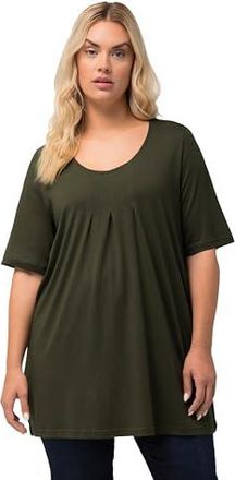 Ulla Popken Femme Grandes Tailles T-Shirt en Modal. Plis Fantaisie, col Rond et Manches Courtes. Coupe évasée. forêt Verte 46+ 796473202-46+