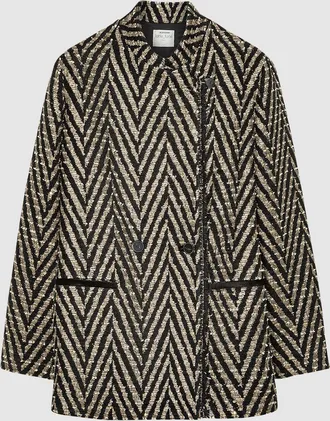 Forte_Forte Manteau Chevron Jacquard Overzised Nero