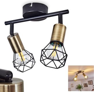 HOFSTEIN Deckenleuchte Baripada, 2-flammige Zimmerlampe in Schwarz und Messing, Gitterschirme mit Lichteffekt, Spots sind dreh- und schwenkbar, E14, ohne Leuch