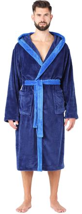 Ladeheid Herren Bademantel lang mit Gürtel LA40-221 (Dunkelblau/Blau, XXL)
