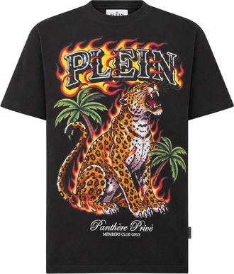 Philipp Plein T-Shirt Round Neck SS Urban Jungle Leopard - - Tops - Herren - Schwarzk - M