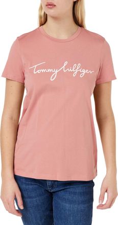 Tommy Hilfiger Damen T-Shirt Kurzarm Rundhalsausschnitt, Rosa (Teaberry Blossom), XXS