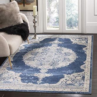 Safavieh Tapis Traditionnel pour Salon, Salle à Manger, Chambre à Coucher - Collection Brentwood - Poils Courts - Bleu Marine et Gris Clair - 122 x 183 cm