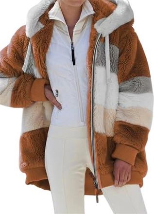 Generic Manteau pour femme en laine dagneau avec d&eacute;tails contrast&eacute;s, veste polaire, veste en peluche ample avec capuche en diff&eacute;rentes couleurs pour lautomne 
