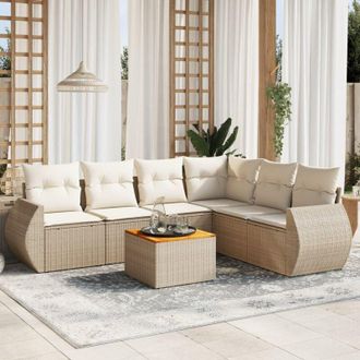 vidaXL Vidaxl - Salon de jardin avec coussins 7 pcs beige r&eacute;sine tress&eacute;e