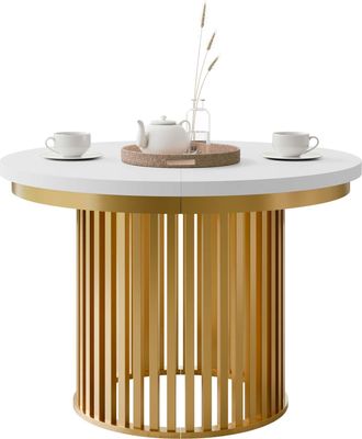 Mirjan24 Ausziehbarer Tisch Kogolo 100, Runder Esszimmertisch f&uuml;r 2-4 Personen, Beine aus Buchenholz, Praktischer Tisch f&uuml;r K&uuml;che, Geeignet f&uuml;r Wohnzimmer (Wei